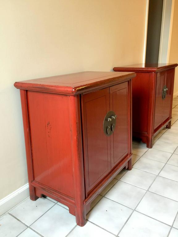 Pair of Elegant Red Lacquer Chests at 1stDibs
