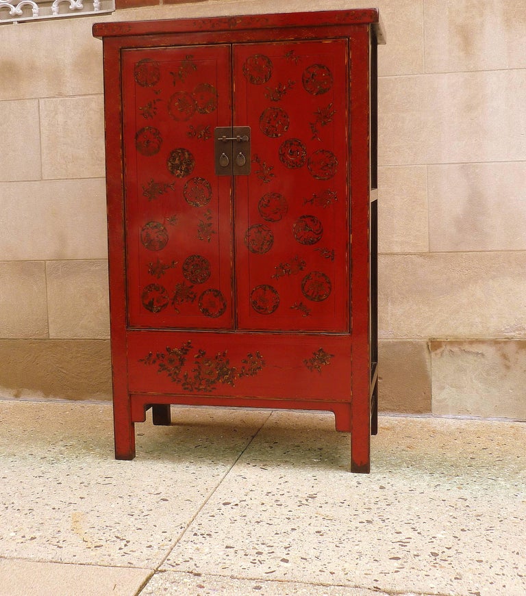 Fine Red Lacquer Armoire with Gilt Motif at 1stDibs