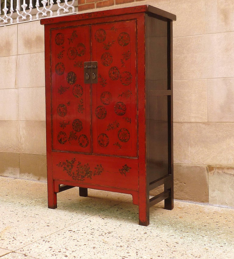 Fine Red Lacquer Armoire with Gilt Motif at 1stDibs