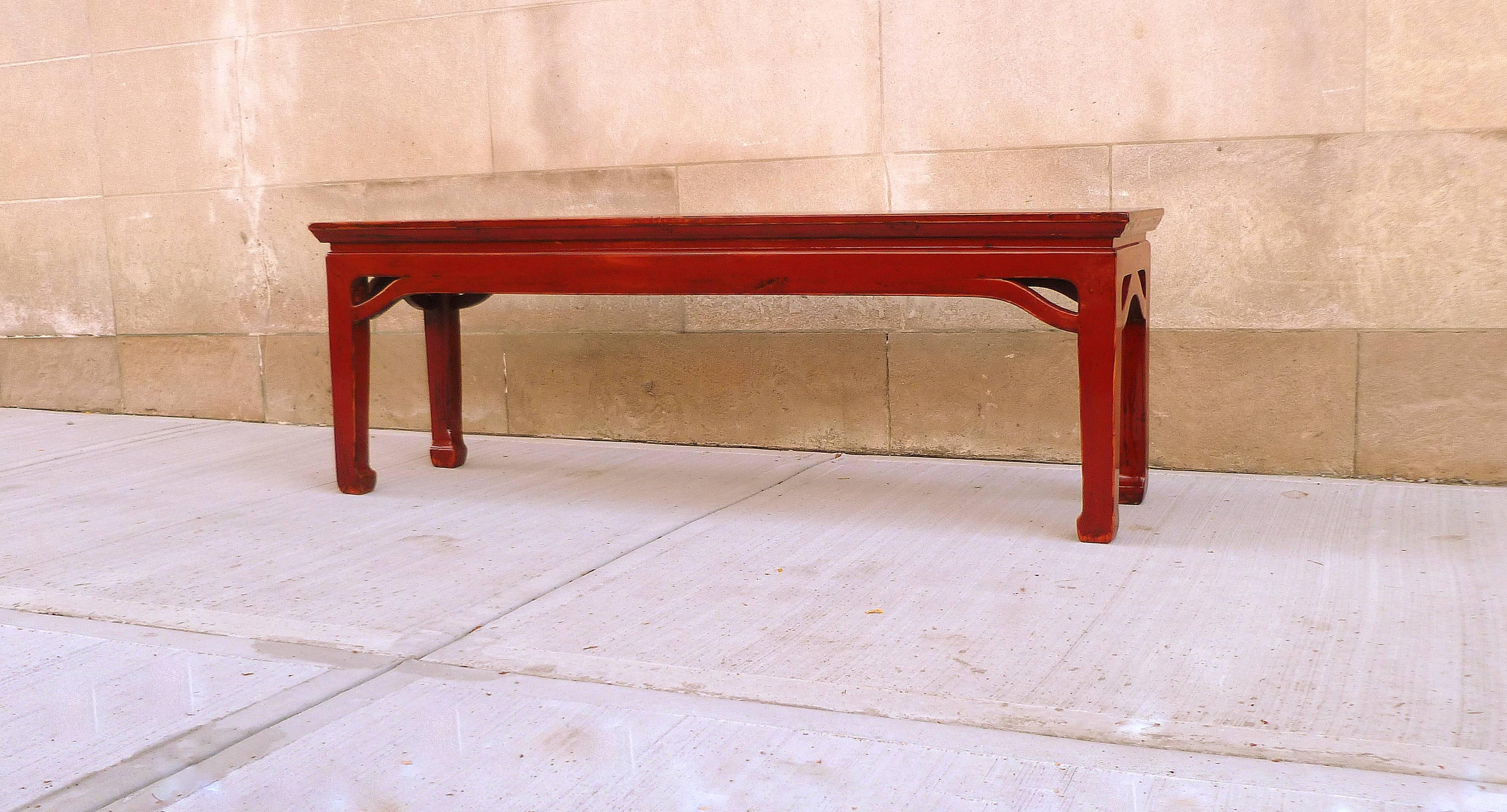 Red Lacquer Bench at 1stDibs