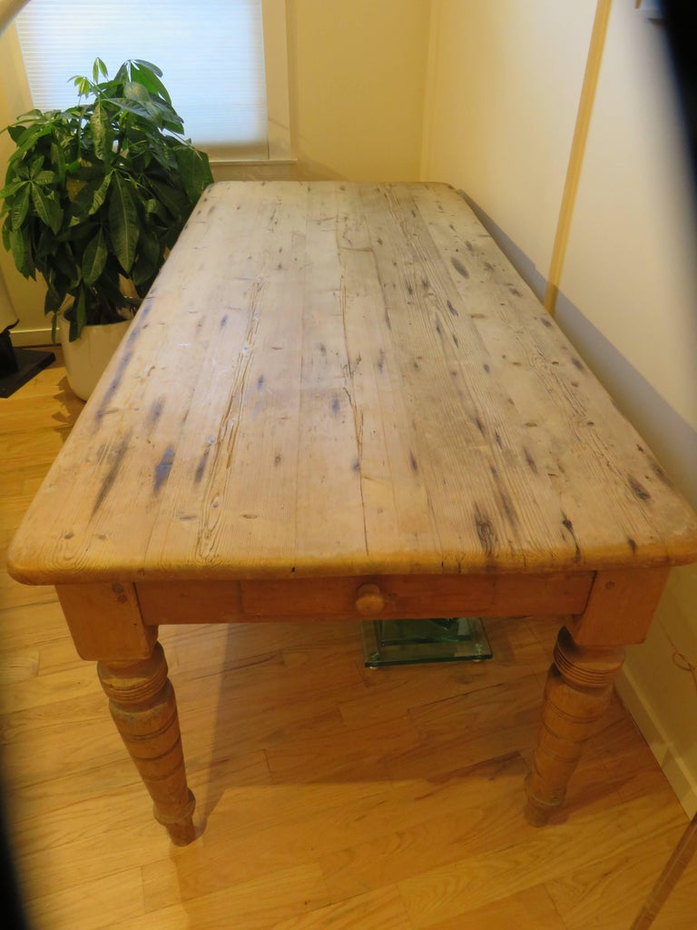 Large New England Antique Country Pine Dining Table or Desk at 1stDibs