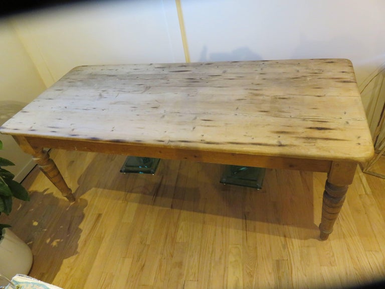 Large New England Antique Country Pine Dining Table or Desk at 1stDibs