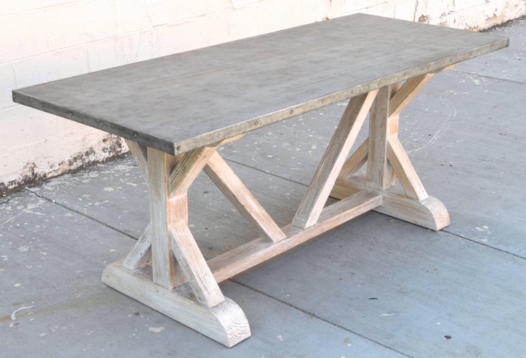 Zinc Top Farm Table in Vintage Heart-Pine, Made to Order by Petersen ...