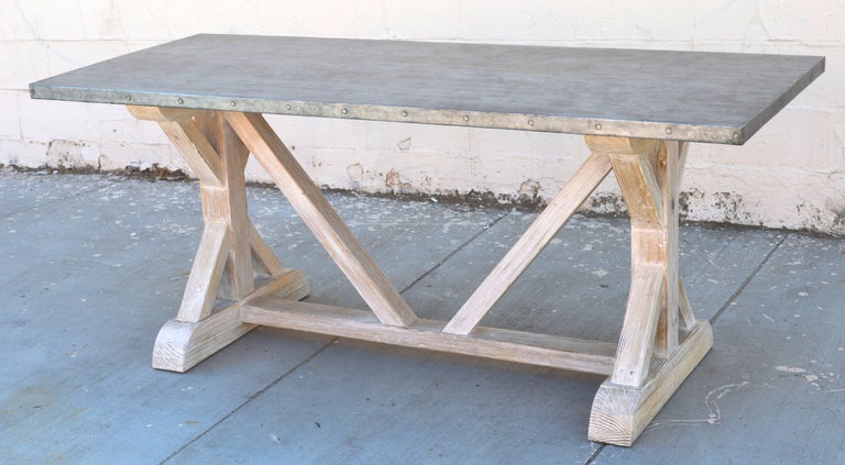 Zinc Top Farm Table in Vintage Heart-Pine, Made to Order by Petersen ...