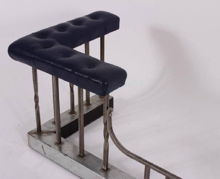 Art Deco Burnished Steel Fireplace Club Fender with Two Leather Seats ...