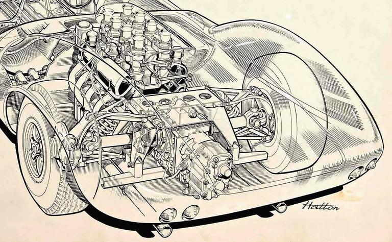 Original "Cutaway" Drawing of the Lotus 30 Racing Car by Brian Hatton ...
