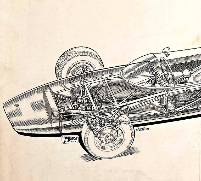 Original "Cutaway" Drawing of the Lotus 20 Racing Car by Brian Hatton ...