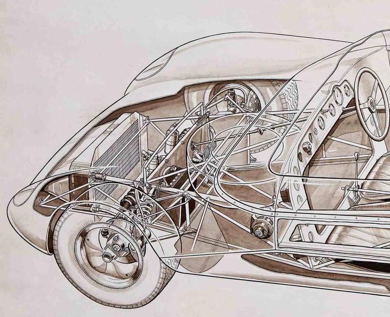 Original "Cutaway" Drawing of the Lotus 23 Racing Car by Cliff Marks at ...