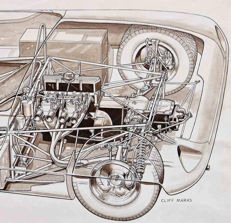 Original "Cutaway" Drawing of the Lotus 23 Racing Car by Cliff Marks at ...