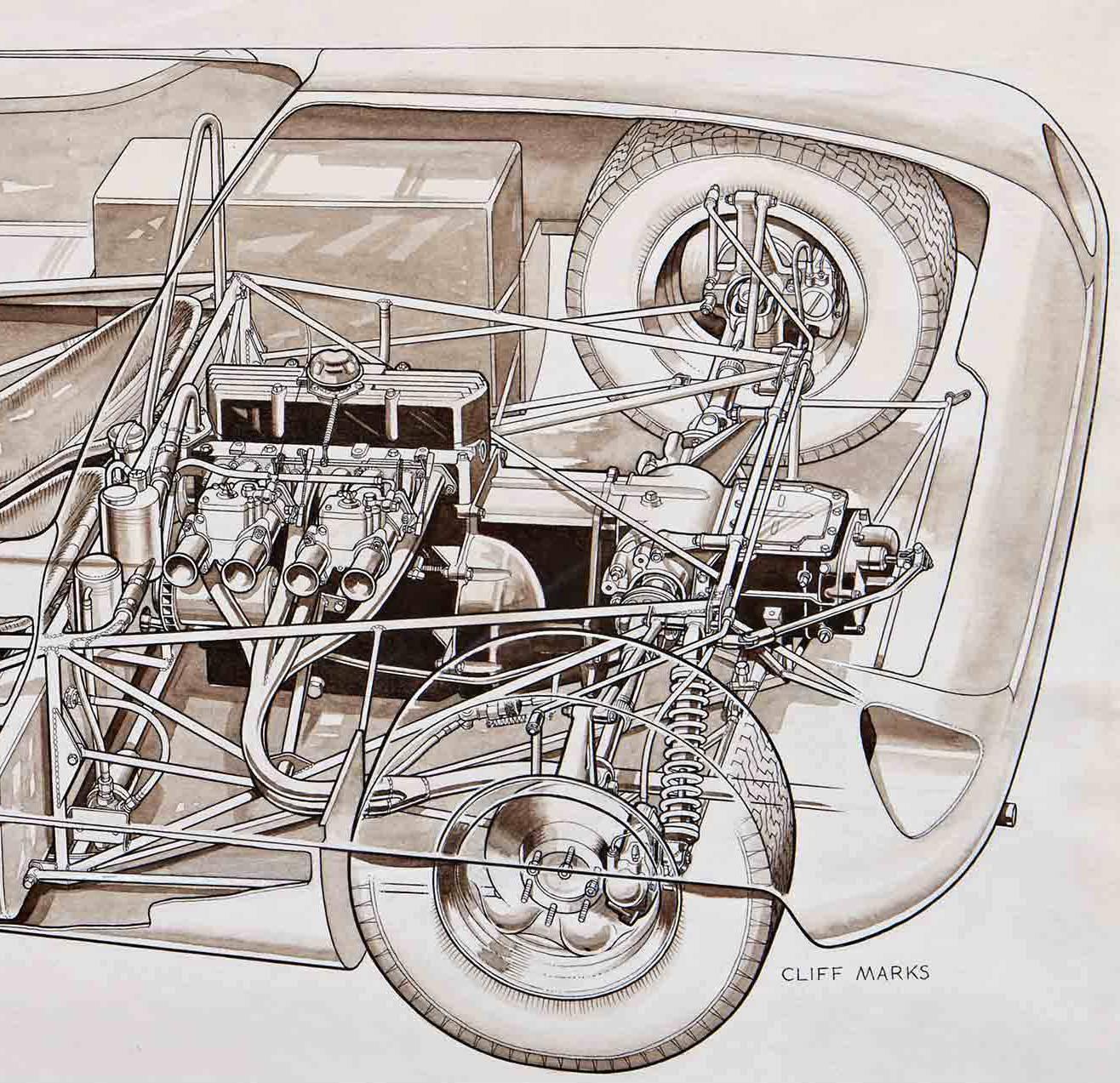 Original "Cutaway" Drawing of the Lotus 23 Racing Car by Cliff Marks ...