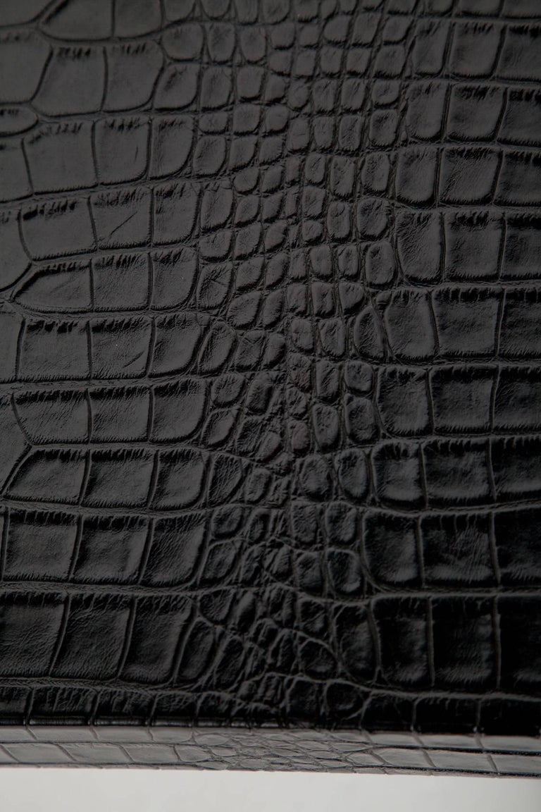 Black Alligator Embossed Leather End Tables after Karl Springer at 1stDibs