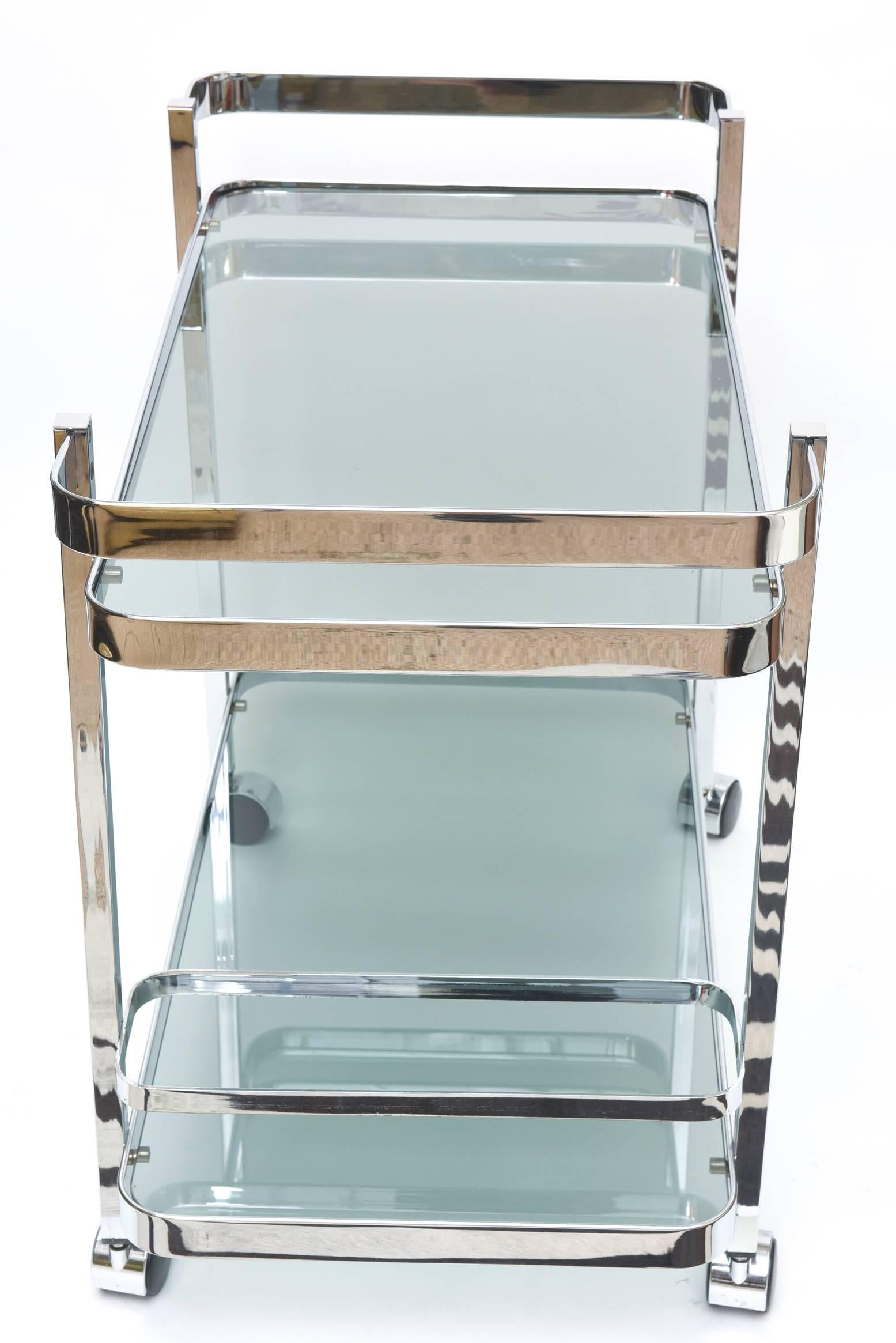 Polished Chrome and Smoky Black Glass Two-Tiered Bar/ Serving Cart at ...