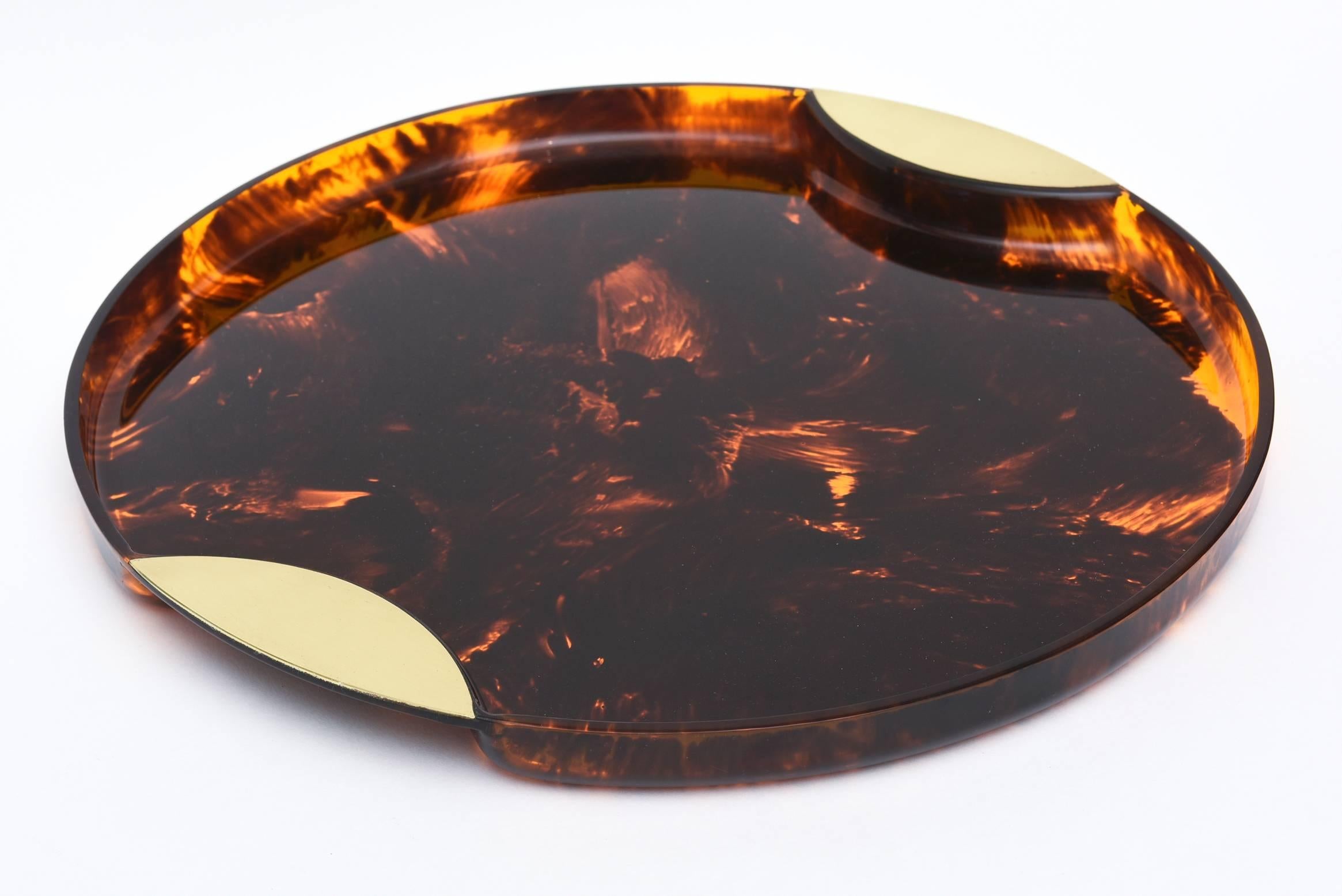 Tortoise Lucite and Brass Serving /Bar Round Tray at 1stDibs | round ...