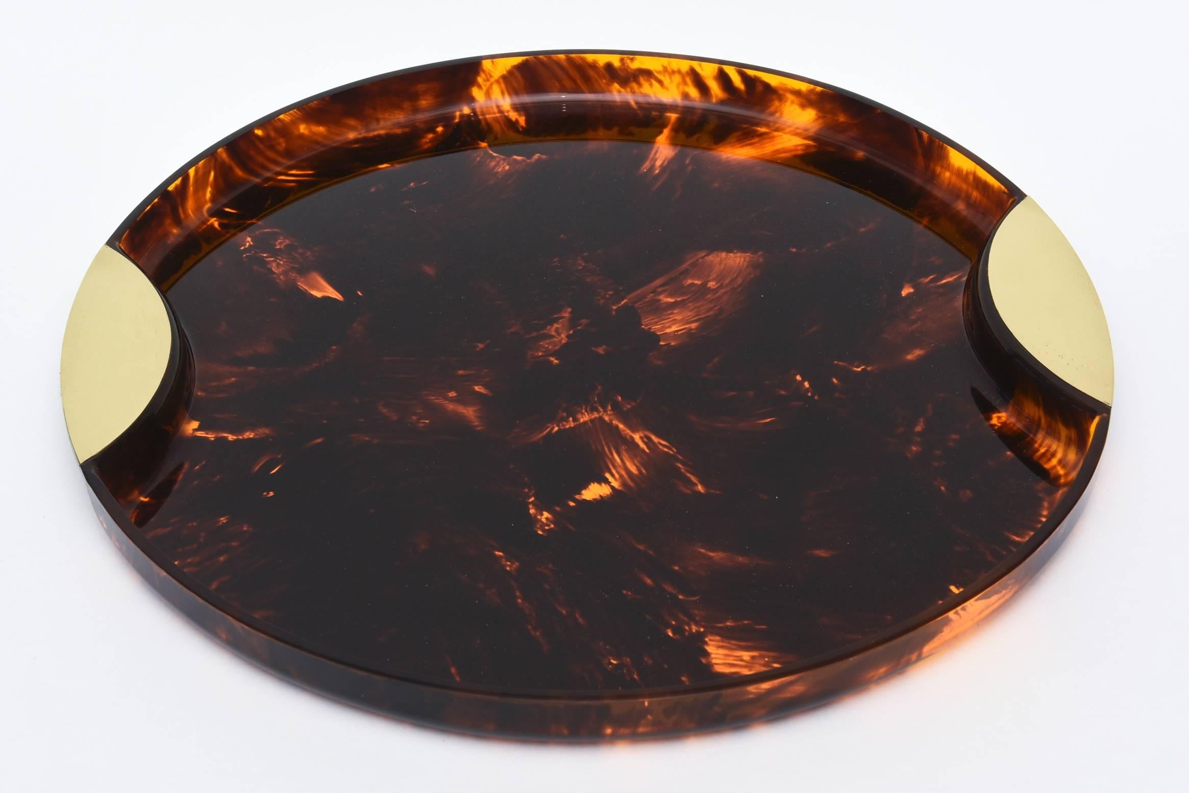 Tortoise Lucite and Brass Serving /Bar Round Tray at 1stDibs | round ...