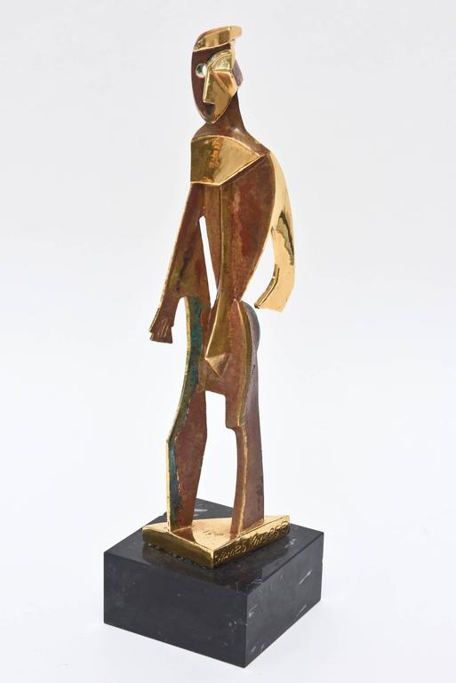 Signed James King Gold Plated Metal Cubist Sculpture on Marble Base at ...