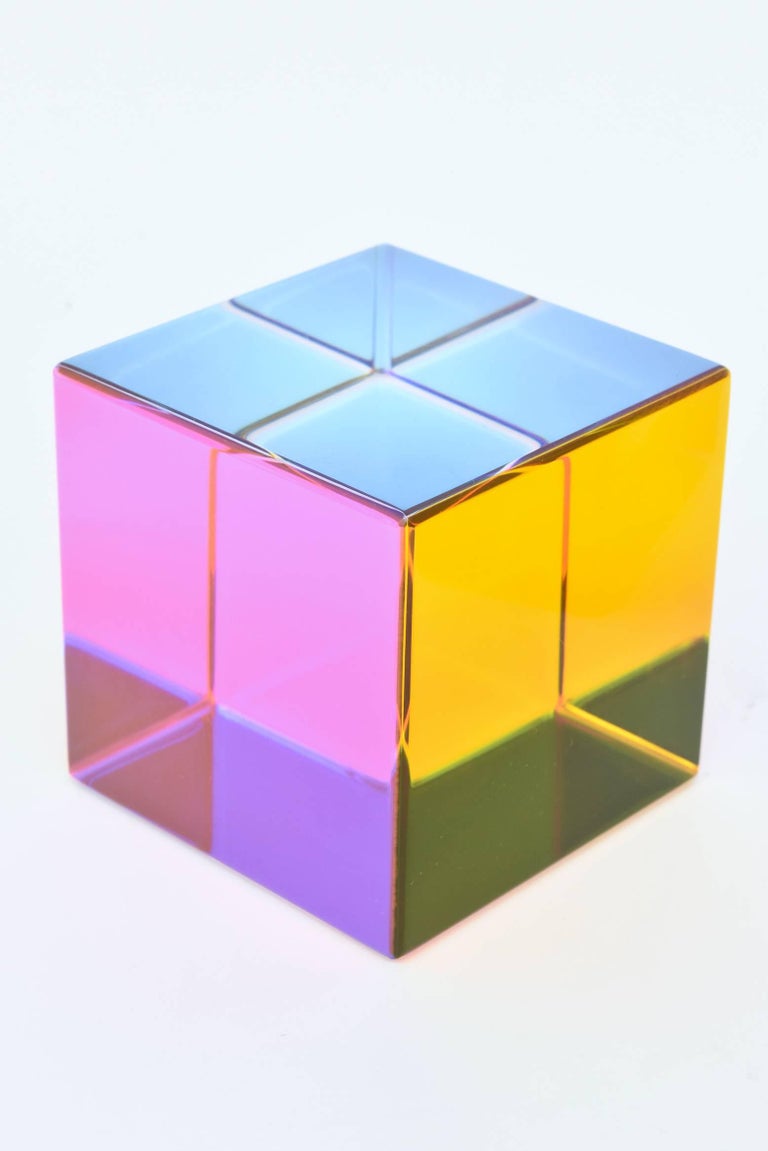 Pair of Signed Large Square Vasa Laminated Lucite Cube Sculptures at ...