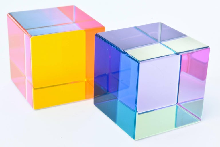 Pair of Signed Large Square Vasa Laminated Lucite Cube Sculptures at ...