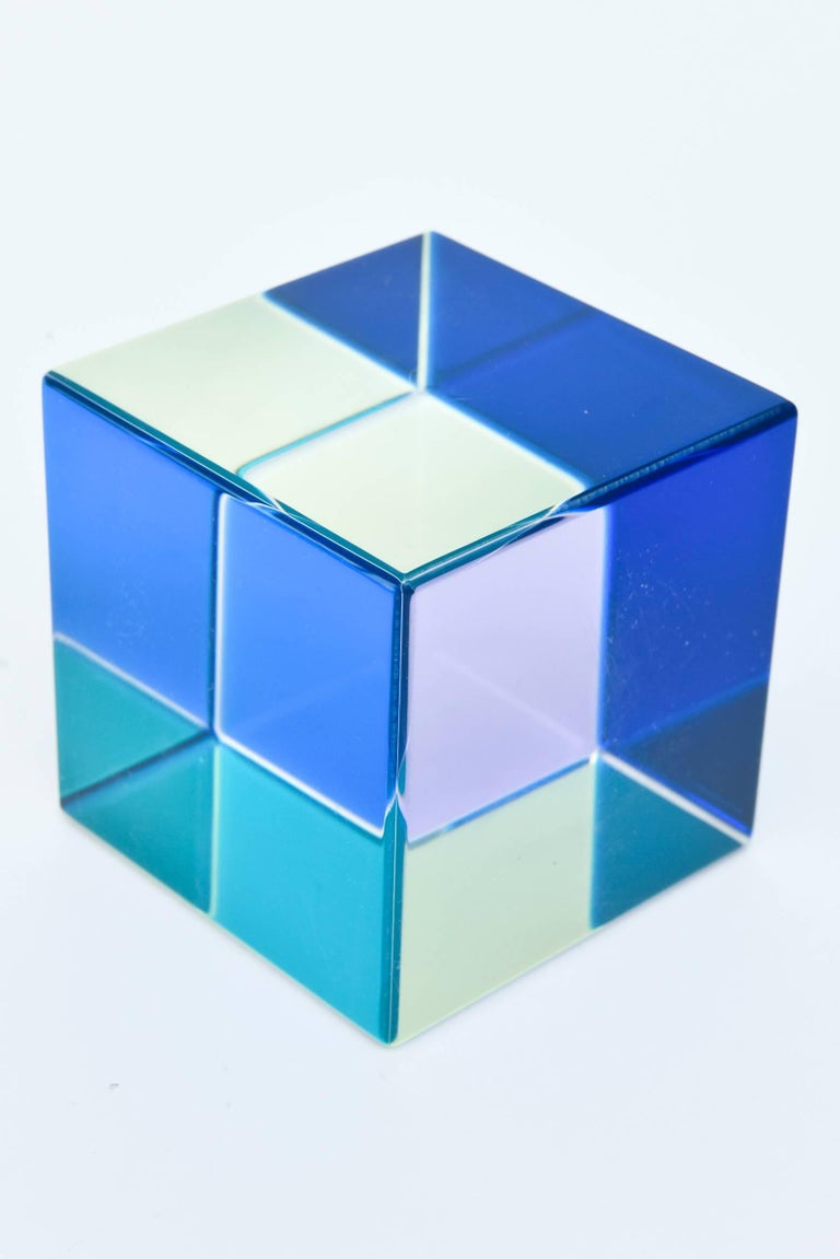 Pair of Signed Large Square Vasa Laminated Lucite Cube Sculptures at ...