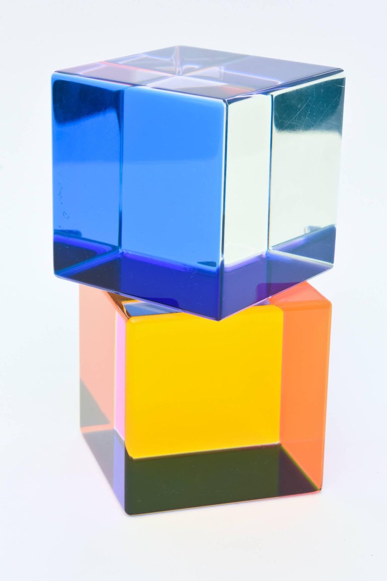 Pair of Signed Large Square Vasa Laminated Lucite Cube Sculptures at ...