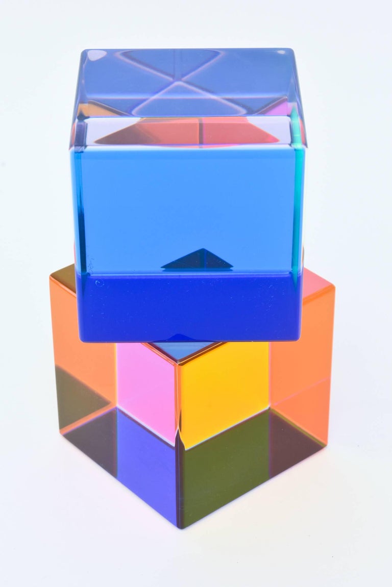 Pair of Signed Large Square Vasa Laminated Lucite Cube Sculptures at ...