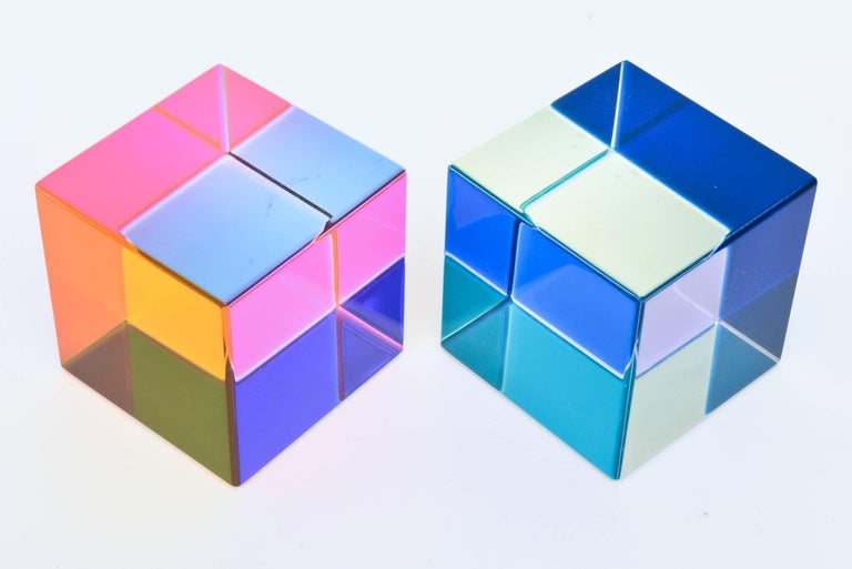 Pair of Signed Large Square Vasa Laminated Lucite Cube Sculptures at ...