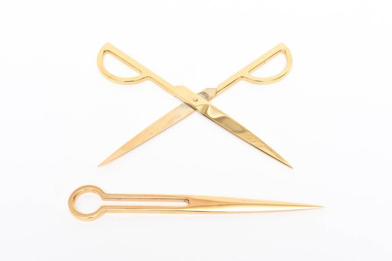 Pair of Modernist Gold-Plated Letter Opener and Scissors/Desk Accessory ...
