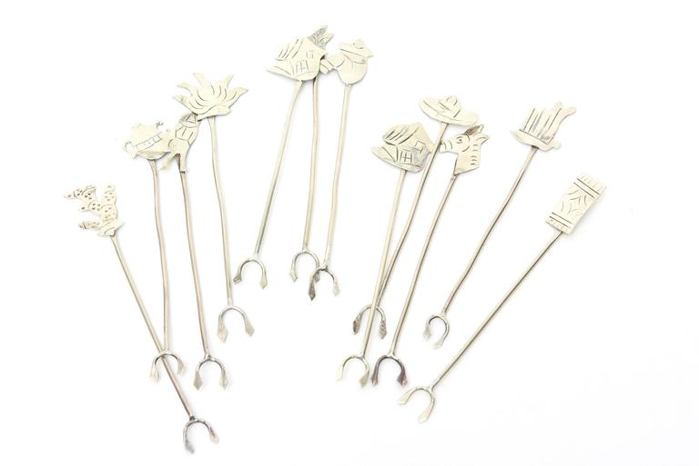 Set of 12 Mexican Silver-Plate Cocktail Forks/ Olive Picks at 1stDibs