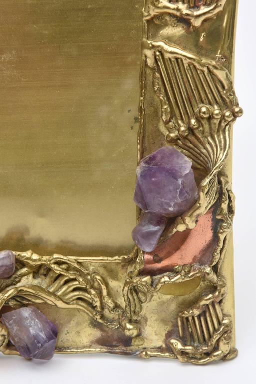 Sculptural and Jeweled Brass/Amethyst, Quartz and Agate Picture Frame ...