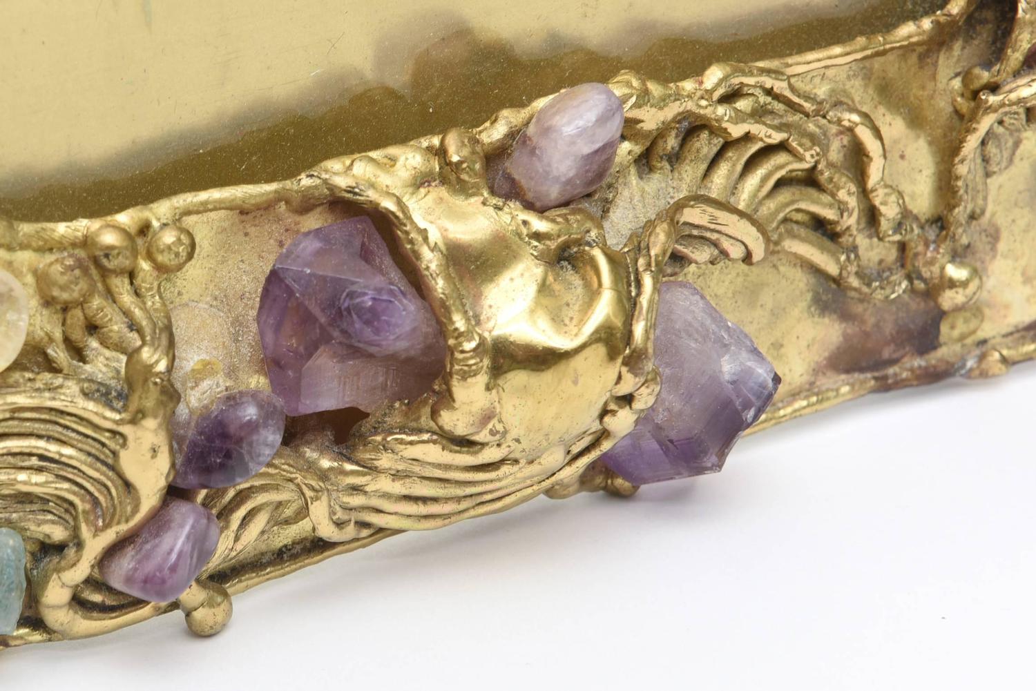 Sculptural and Jeweled Brass/Amethyst, Quartz and Agate Picture Frame ...