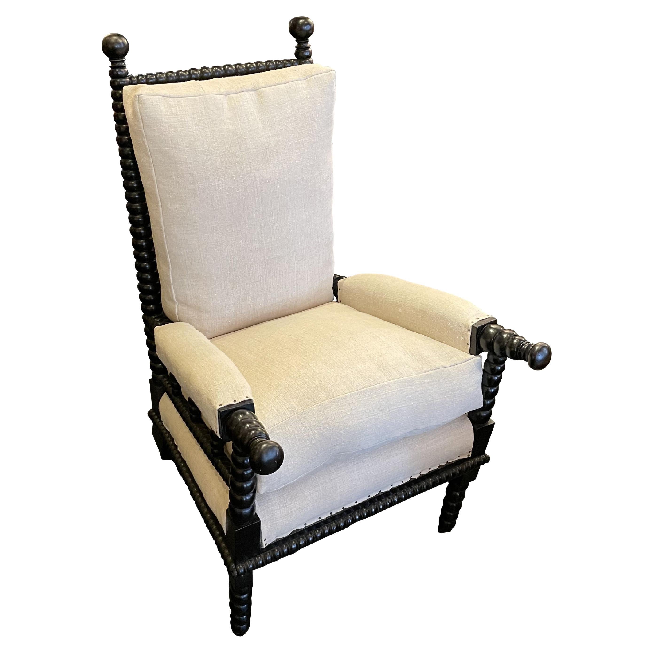 Antique Bobbin Chairs in Dark Oak with New Upholstery, England Late ...