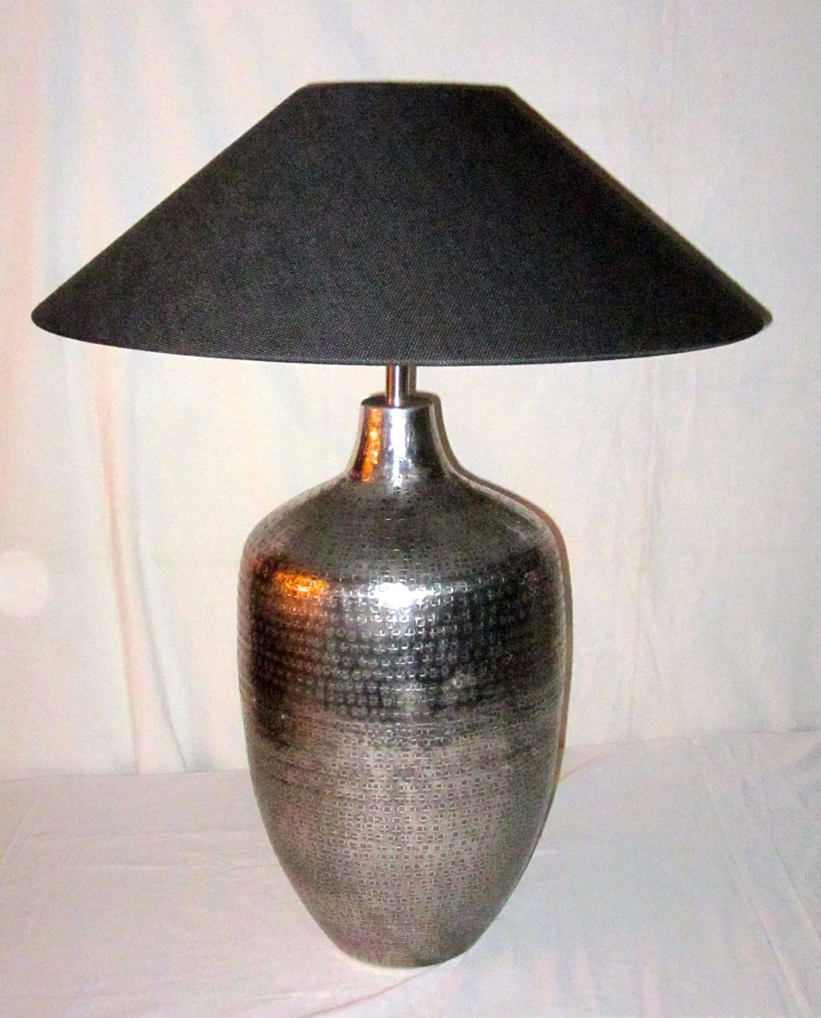 Pair of Table Lamps Silver Hammered Metal Bases, India, Contemporary at ...