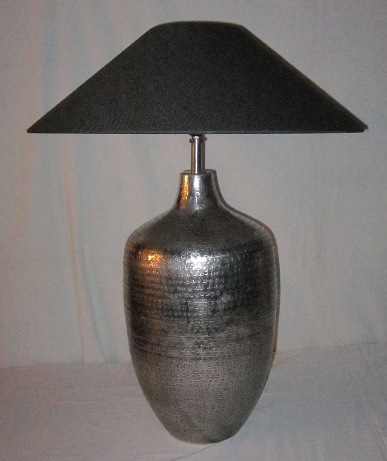 Pair of Table Lamps Silver Hammered Metal Bases, India, Contemporary ...