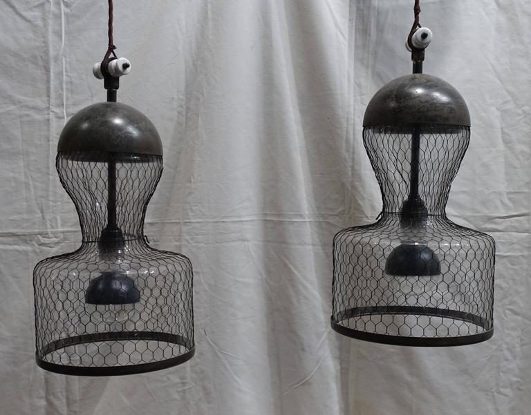 Industrial Pair of Mesh Covered Light Fixtures, Italy, Contemporary ...