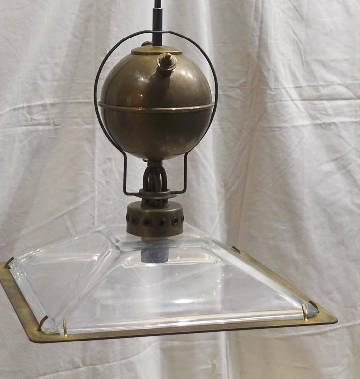 Italian Pair of Square Glass Shade Industrial Light Fixtures ...