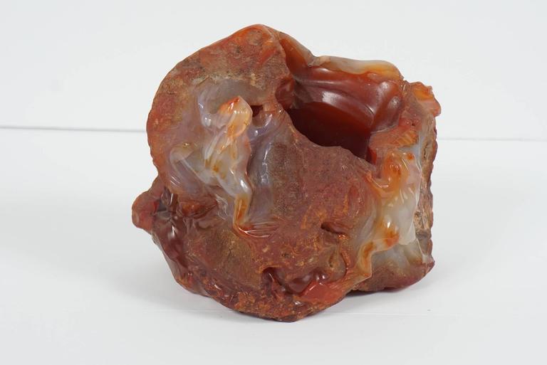 19th Century Chinese Natural Agate Bolder Carved with Frogs at 1stDibs