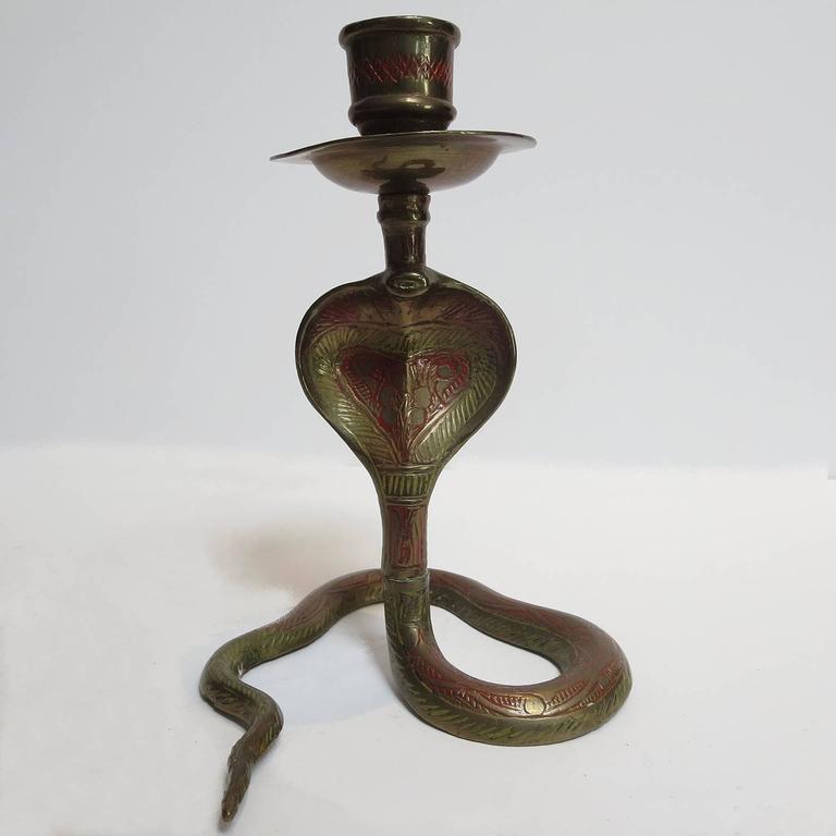 Chased and Painted Brass Cobra Candlesticks at 1stDibs