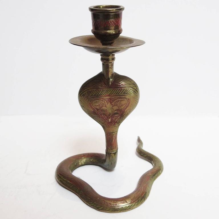Chased and Painted Brass Cobra Candlesticks at 1stDibs