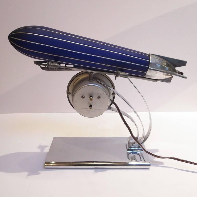 Rare Art Deco Cobalt Glass and Chrome Blimp Clock and Lamp at 1stDibs