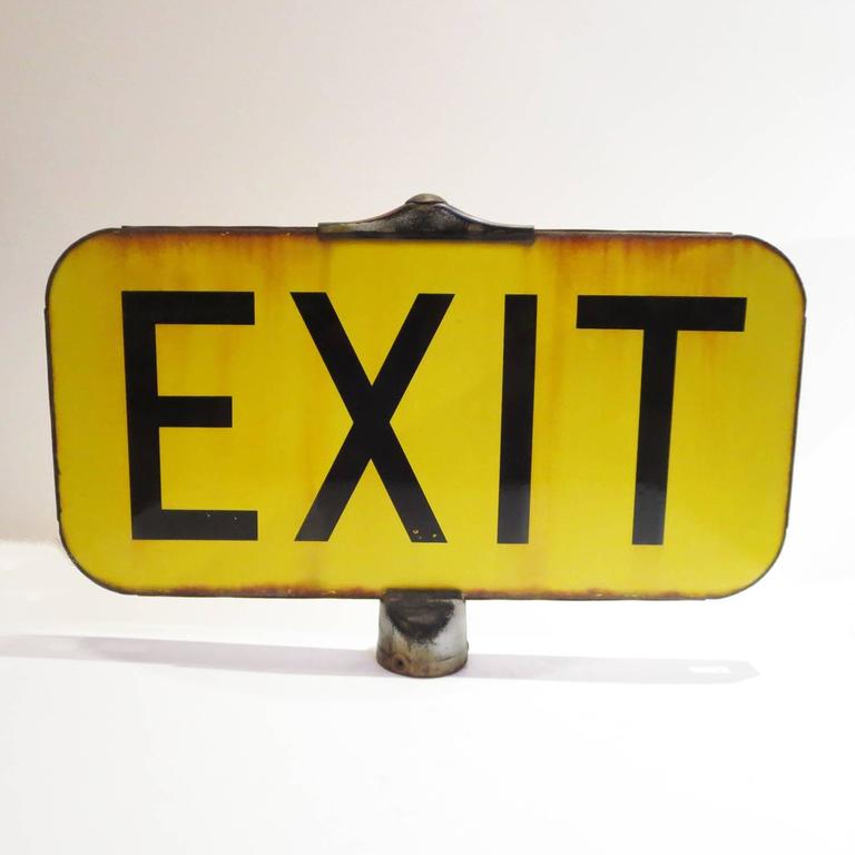 Porcelain Enamel Double Sided Pole Mount Exit Sign at 1stDibs