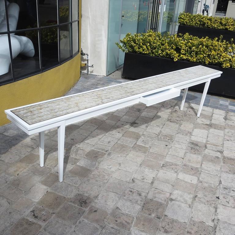 Generously Scaled Mid-Century Console Table with Capiz Shell Top at 1stDibs