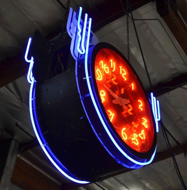 Double Sided Enameled Neon Clock at 1stDibs