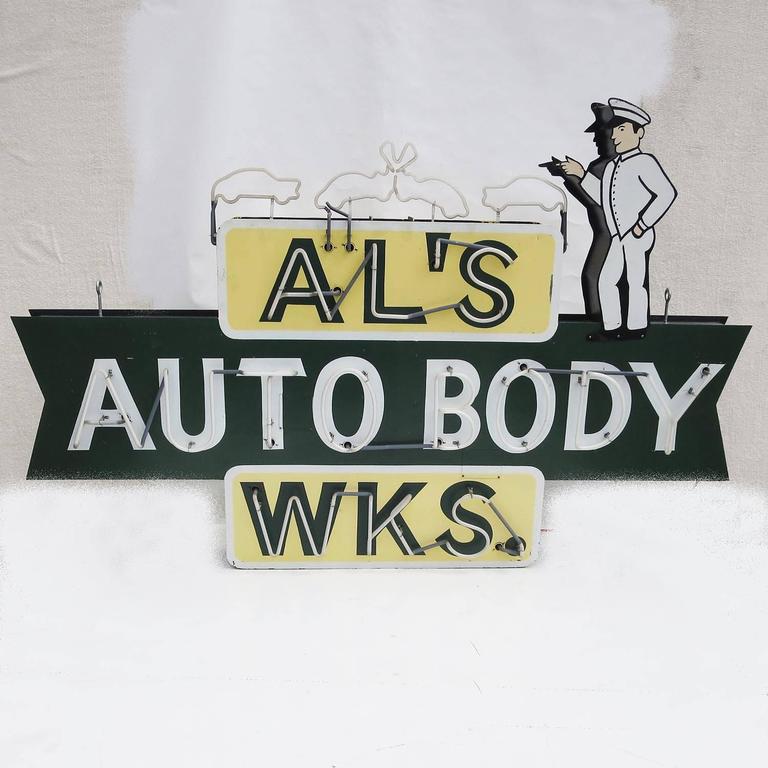 Large-Scale Neon Sign "Al's Auto Body Works," Double-Sided at 1stDibs
