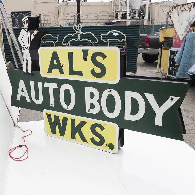 Large-Scale Neon Sign "Al's Auto Body Works," Double-Sided at 1stDibs