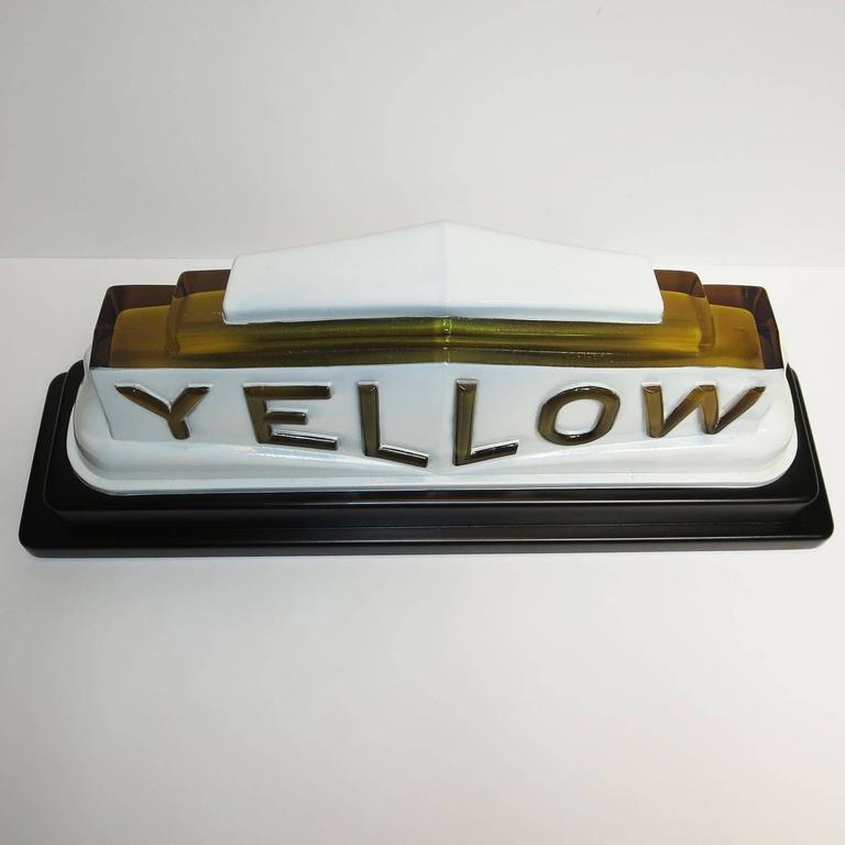 Art Deco Yellow Cab Glass Lighted Taxi Roof Sign at 1stDibs