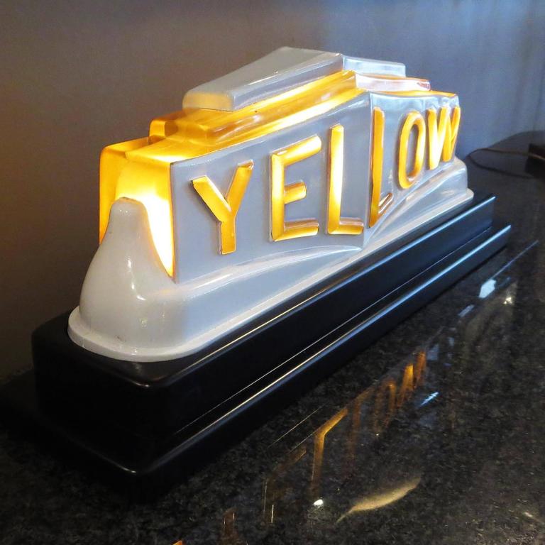 Art Deco Yellow Cab Glass Lighted Taxi Roof Sign at 1stDibs