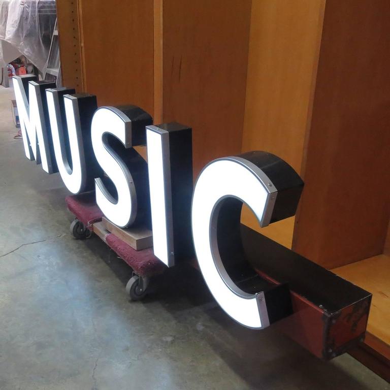 Large Music Storefront Sign in Lighted Neon at 1stDibs
