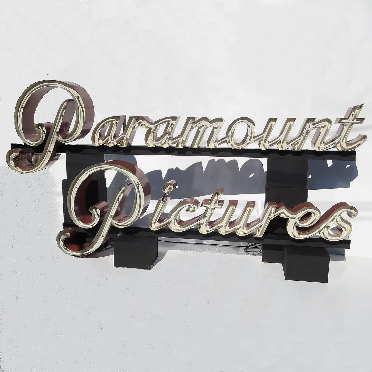 Historic Paramount Pictures Sign in Porcelain Enamel and Neon at 1stDibs