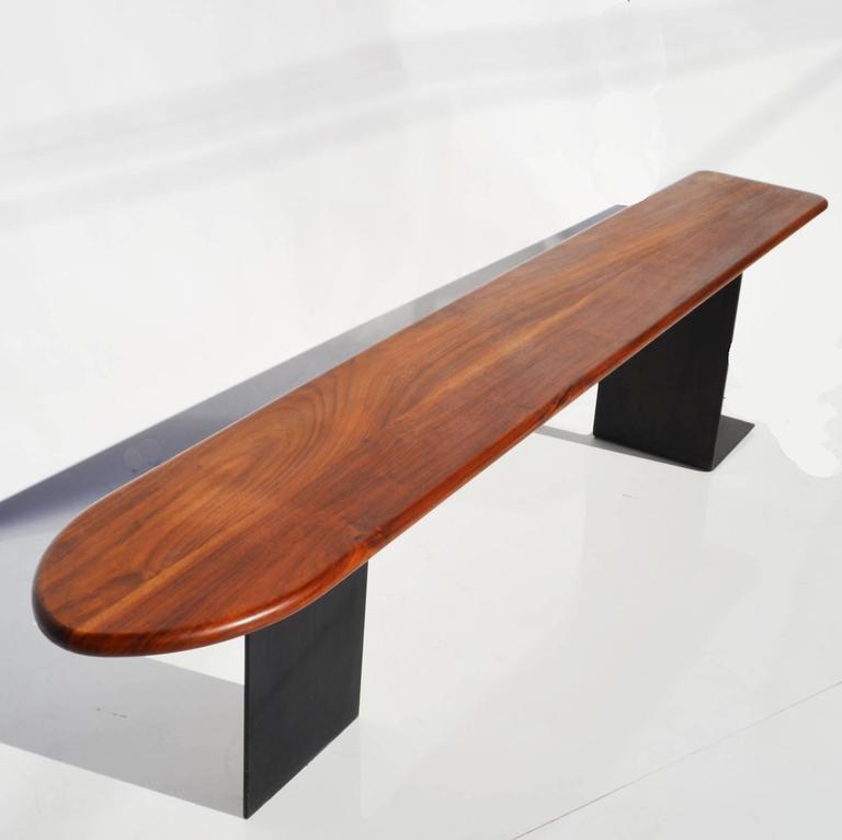 Custom California Studio Walnut and Steel "Surfboard" Bench For Sale at ...