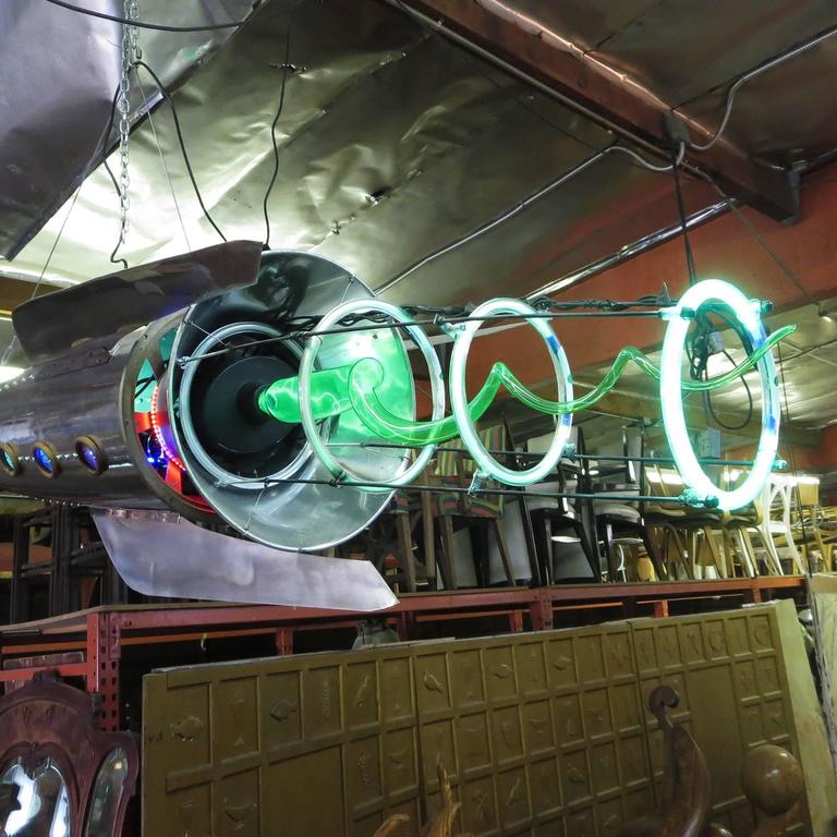 Neon Lighted Rocket Ship by California Artist Baron Margo at 1stDibs