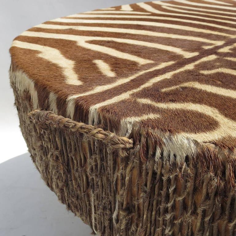 African Zebra Hide Drum Coffee or Side Table at 1stDibs